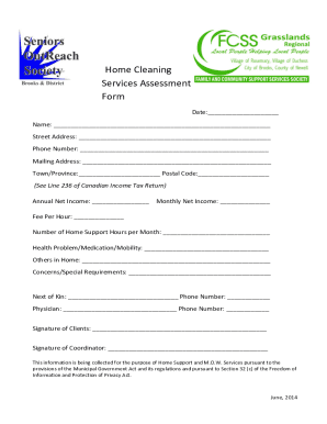 Fillable Online Home Cleaning Services Assessment Form Fax Email Print ...