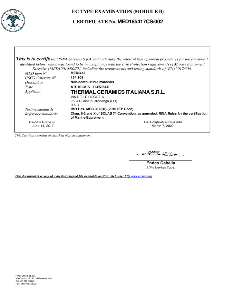 Fillable Online EC TYPE EXAMINATION (MODULE B) CERTIFICATE No. ... Fax ...