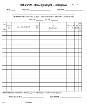 Fillable Online Internal Organizing SIF Tracking Sheet.xls Fax Email ...
