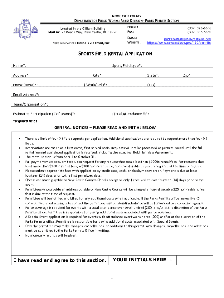 Fillable Online SPORTS FIELD RENTAL APPLICATION Fax Email Print - pdfFiller