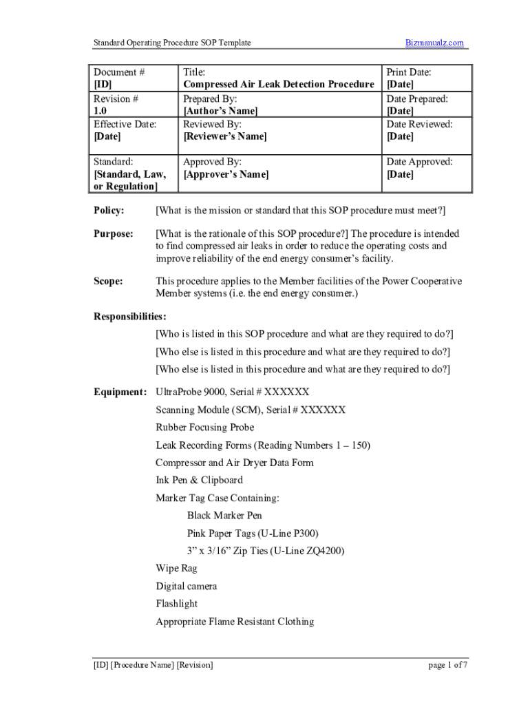 Fillable Online Sample SOP Management Procedure Templates Fax Email ...