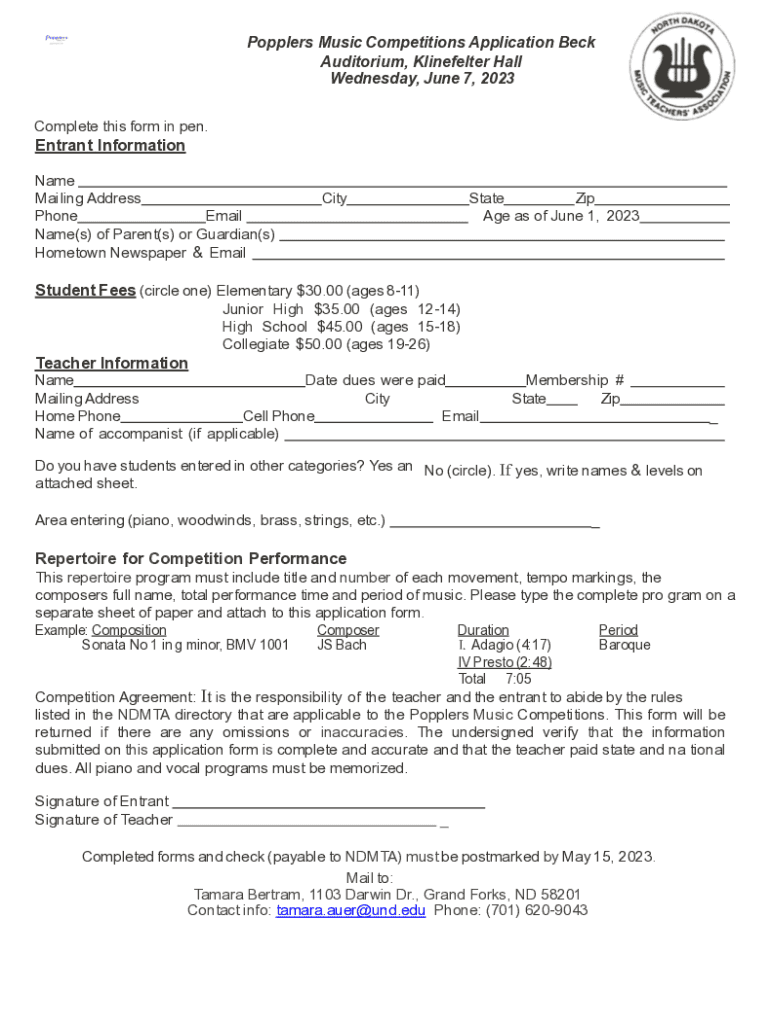 Fillable Online 2023 American Music Talent Competition Application Form ...