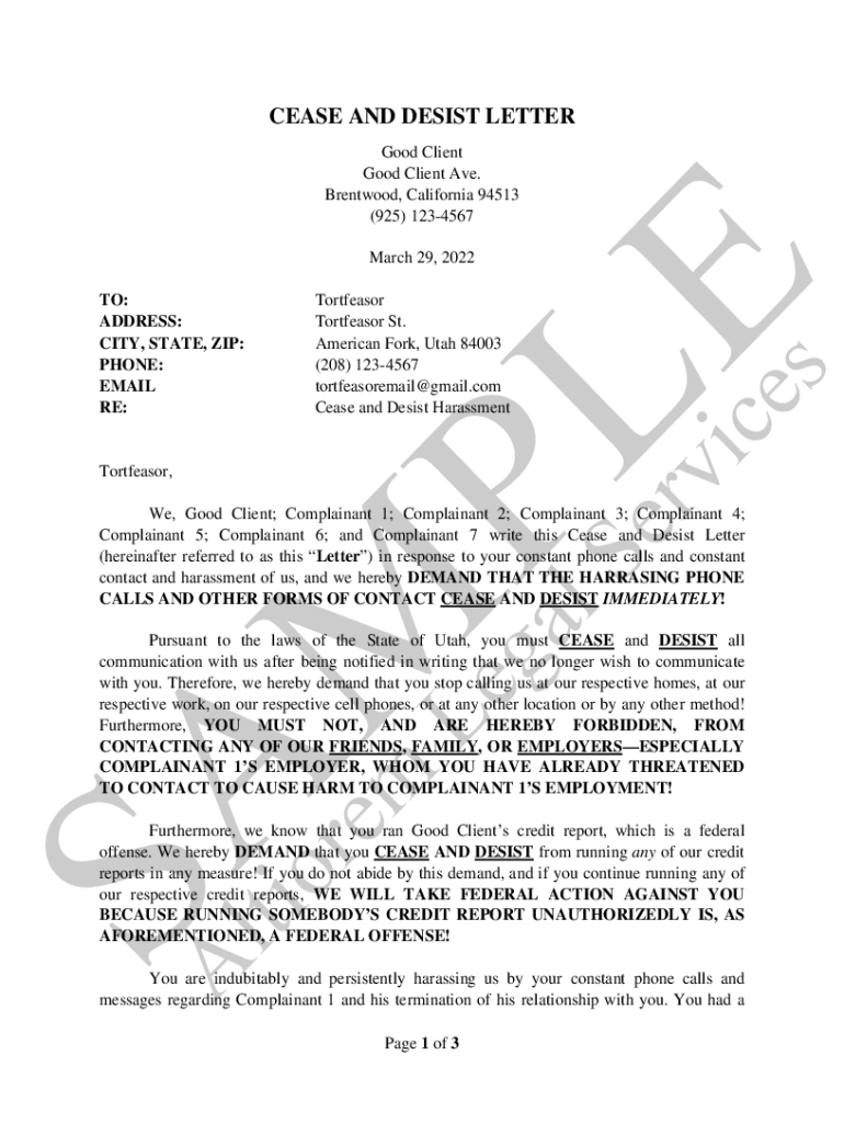 Fillable Online Should I Send my Client a Cease & Desist? Fax Email ...