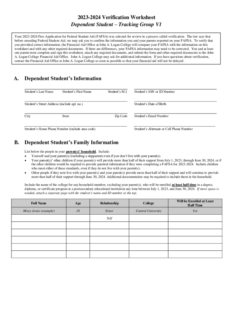 Fillable Online 2023-2024 Verification Worksheets Dependent Student- ... Fax Email Print - pdfFiller