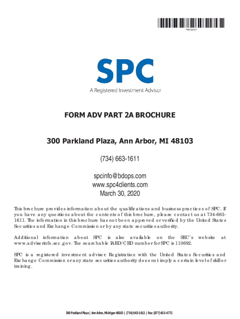 Fillable Online SPC Form ADV Part 2A Brochure (FINAL DRAFT) Fax Email ...