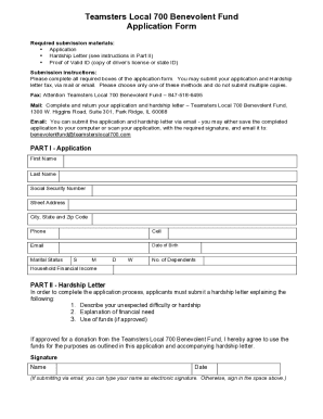 Fillable Online Teamsters Local 700 Benevolent Fund Application Form Fax Email Print - pdfFiller