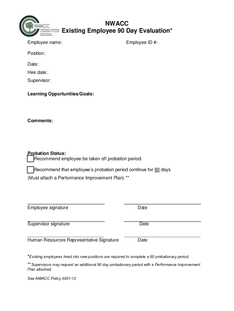 Fillable Online Fillable New Employee 180 Day Evaluationweb NWACC ...
