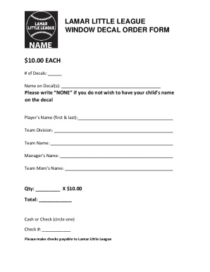 Fillable Online Window Decal Order Form $10.00 EACH Fax Email Print ...