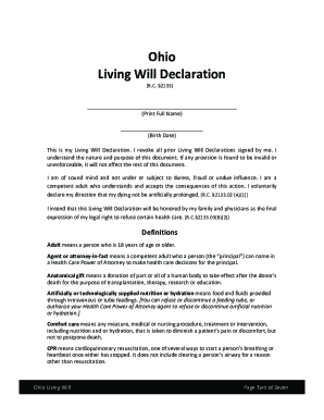 Fillable Online Free Ohio Living Will FormDeclaration - PDF - eForms ...