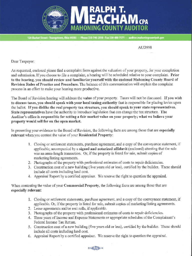 Fillable Online BOR DTE Form 1 Complaint Against The Valuation Of Real ...