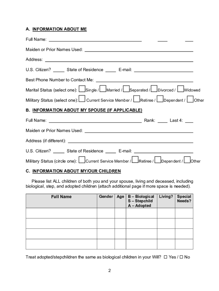 Fillable Online Estate Planning Worksheet - Fort Sill Legal Assistance ...