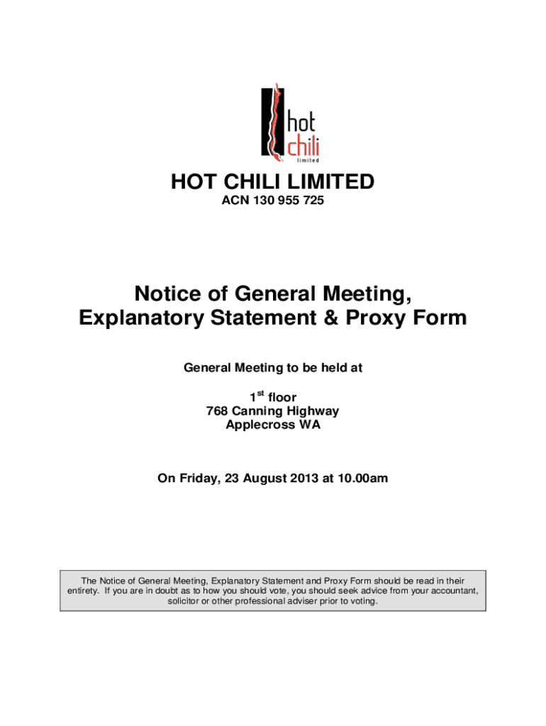 Fillable Online Notice of General Meeting, Explanatory Statement & Proxy Form Fax Email Print ...