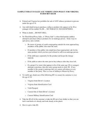 Fillable Online sample tobacco sales age verification policy for ...