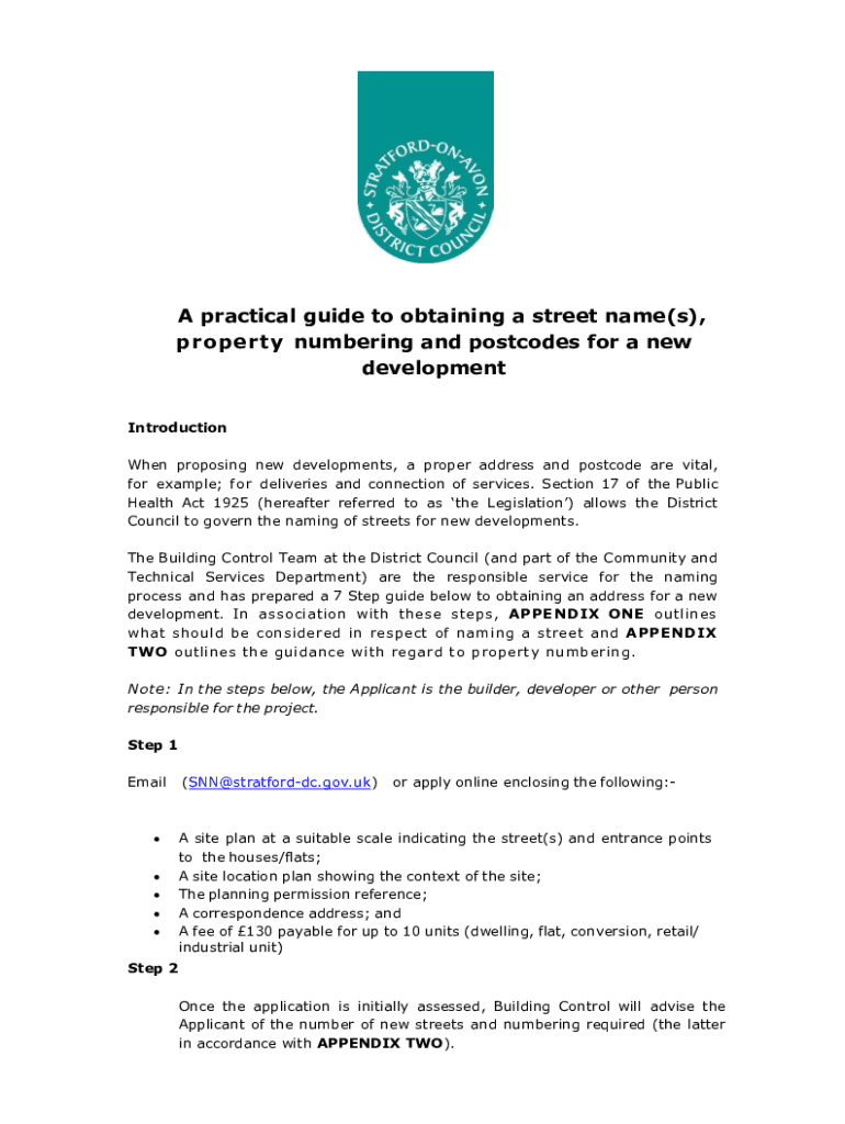 Fillable Online Street Naming and Numbering Policy and Guidance on ...