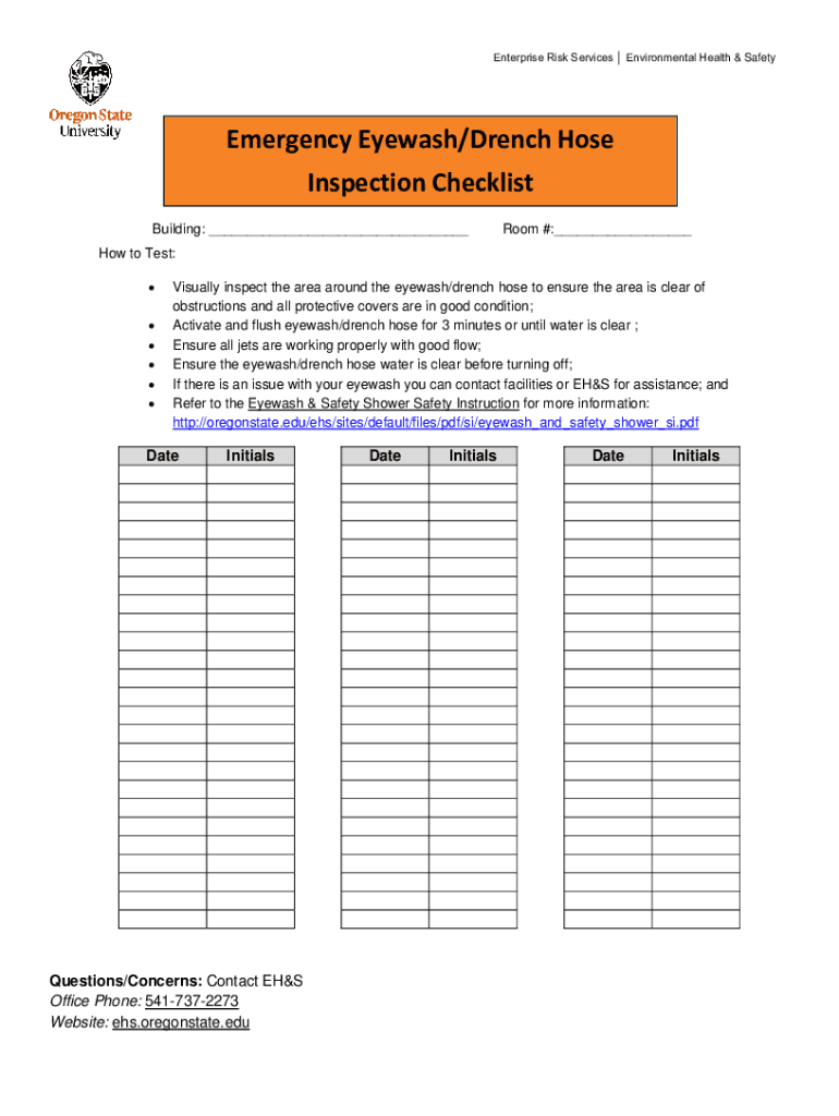 Fillable Online Emergency Eyewash/Drench Hose Inspection Checklist Fax ...