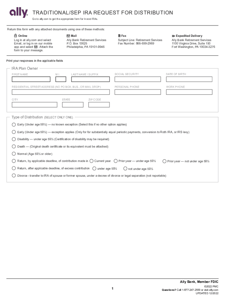 Fillable Online Traditional/Sep IRA Request for Distribution Fax Email ...