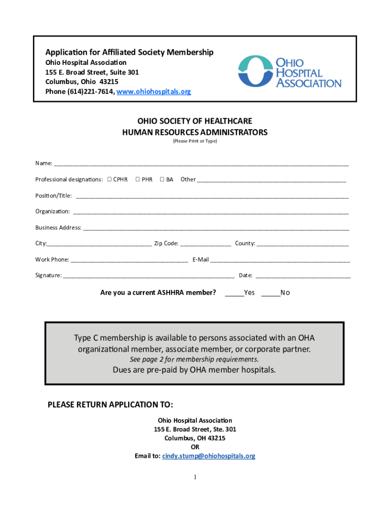 Fillable Online ohio society of healthcare human resources ...