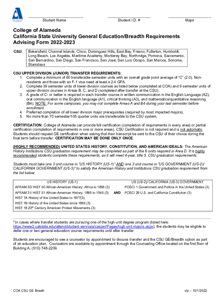 Fillable Online Advising Form 2022-2023 Fax Email Print - pdfFiller