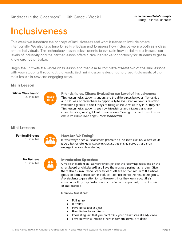 Fillable Online 10 Kindness Lessons and Activities for Elementary School Fax Email Print - pdfFiller