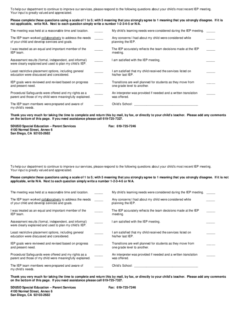 Fillable Online Parent Satisfaction IEP Survey- English.doc Fax Email ...