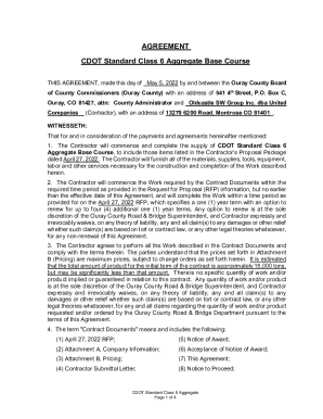 Fillable Online AGREEMENT CDOT Standard Class 6 Aggregate Base Course ...