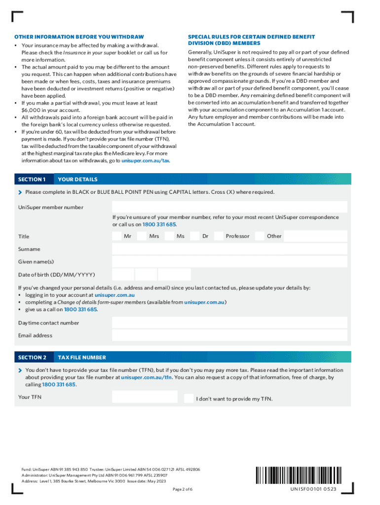 Fillable Online Fact sheet and form - Withdrawallump sum and/or ...