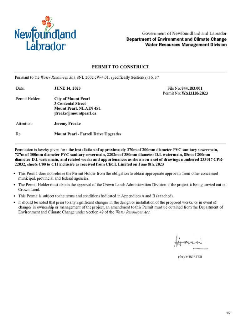 Fillable Online Water Resources Management Regulatory Permits Fax Email ...