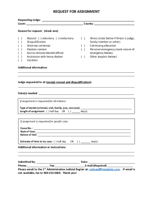 Fillable Online REQUEST FOR ASSIGNMENT OF VISITING JUDGE Fax Email Print - pdfFiller