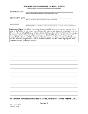 Fillable Online TEMPORARY RESTRAINING ORDER STATEMENT OF FACTS Fax ...