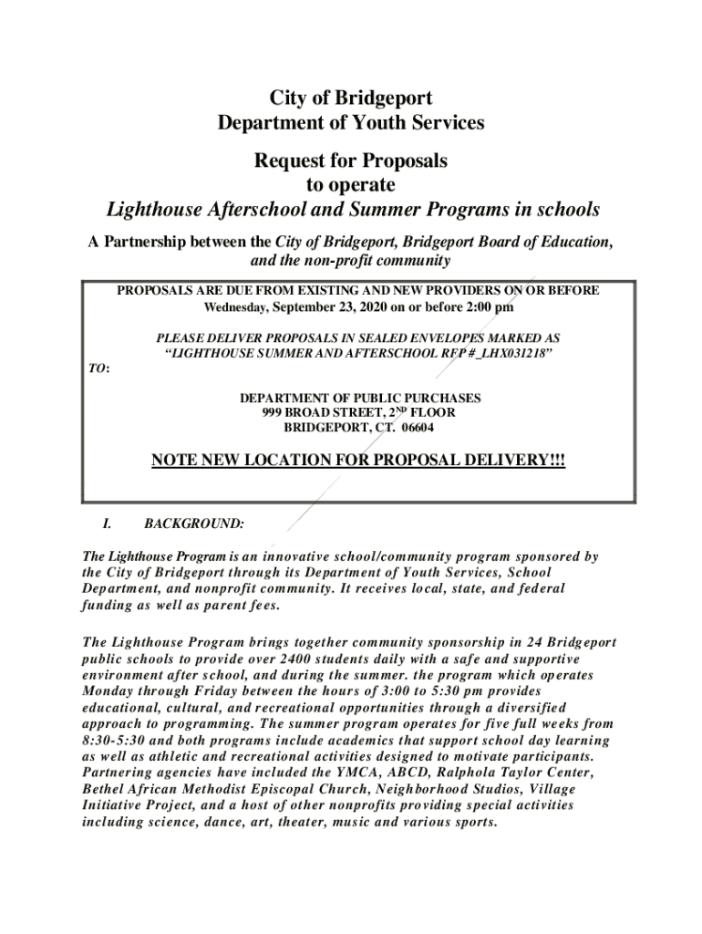 Fillable Online Request for Proposal to Operate The Lighthouse Program ...