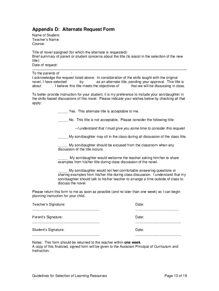 Fillable Online Appendix D: Alternate Request Form Fax Email Print ...
