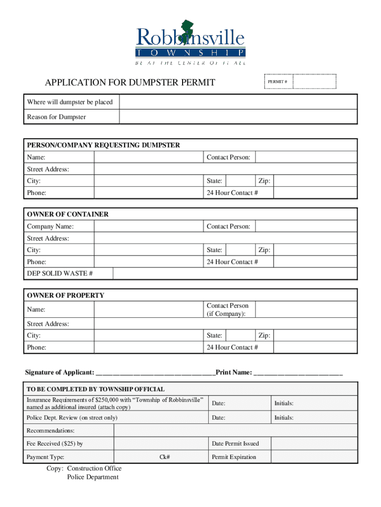 Fillable Online Dumpster Permit Process - Department of Permitting ...