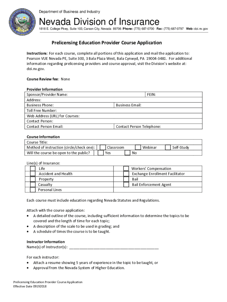 Fillable Online doi nv Title and Escrow - Nevada Division of Insurance ...