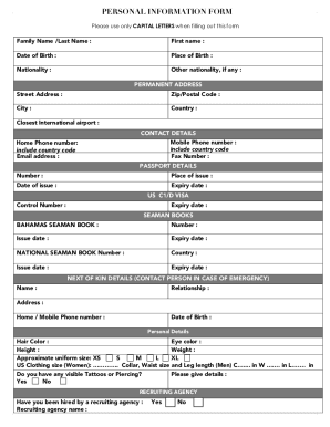 Fillable Online Deck and EnginePersonal Information Form Fax Email ...