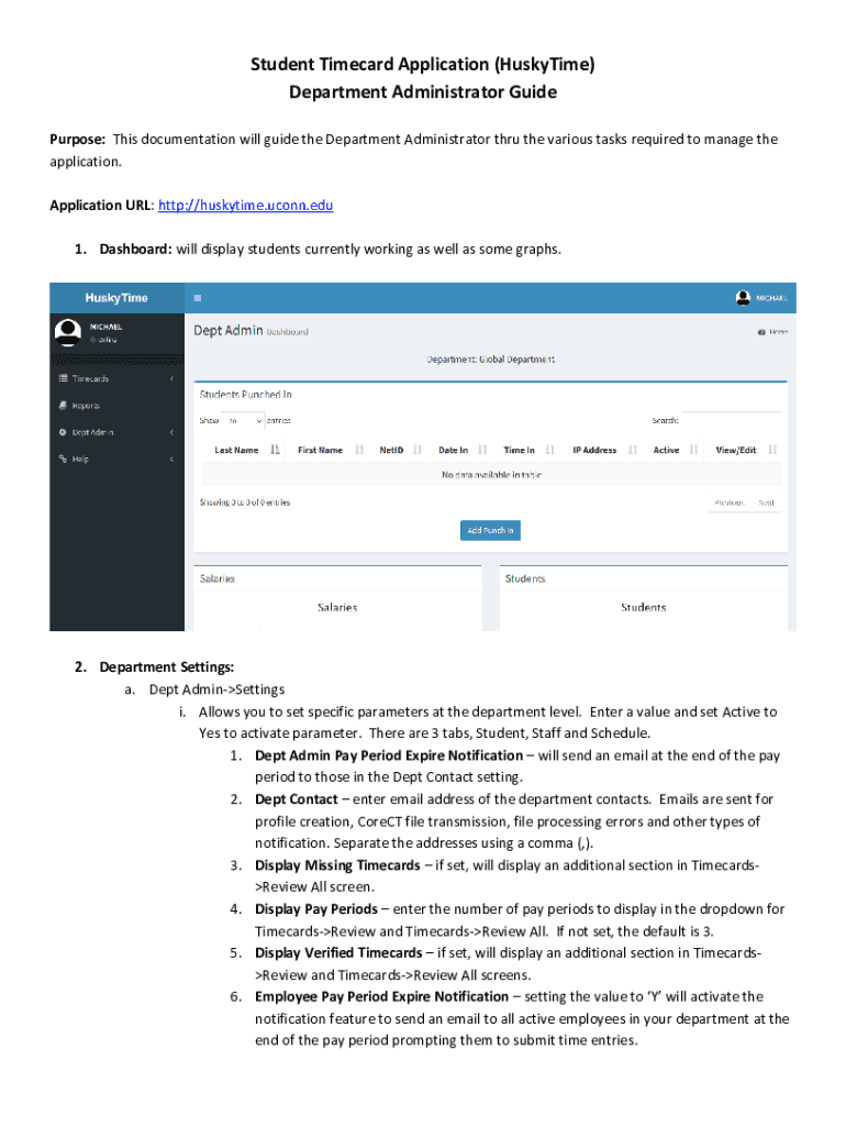 Fillable Online Student Timecard Application-Dept Admin Guide. ... Fax ...