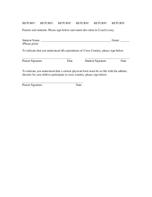 Fillable Online Please sign below and return this sheet to Coach Losey ...