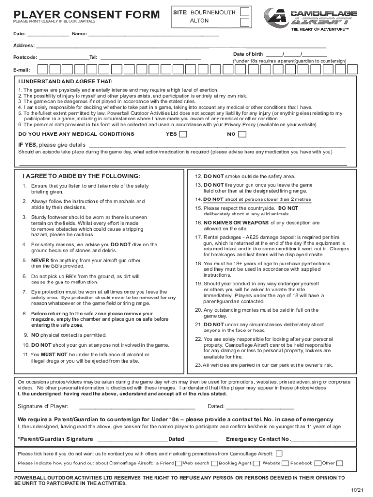 Fillable Online PLAYER CONSENT FORM - Camouflage Airsoft Fax Email ...