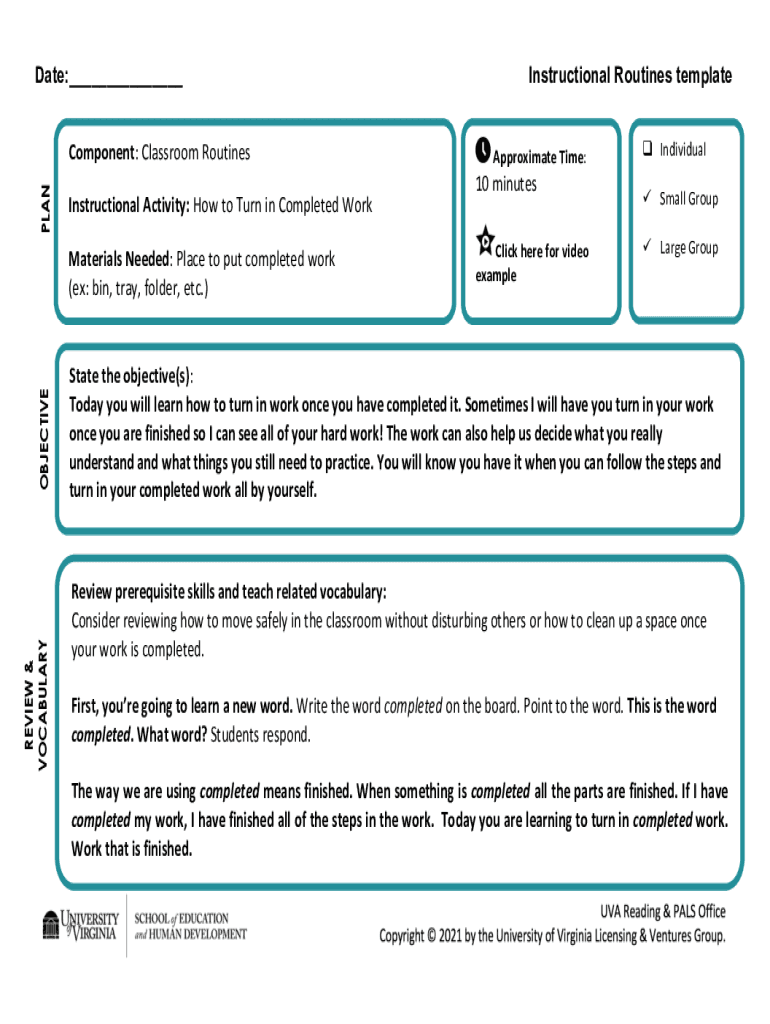 Fillable Online Use of Classroom Routines to Support the Learning ...