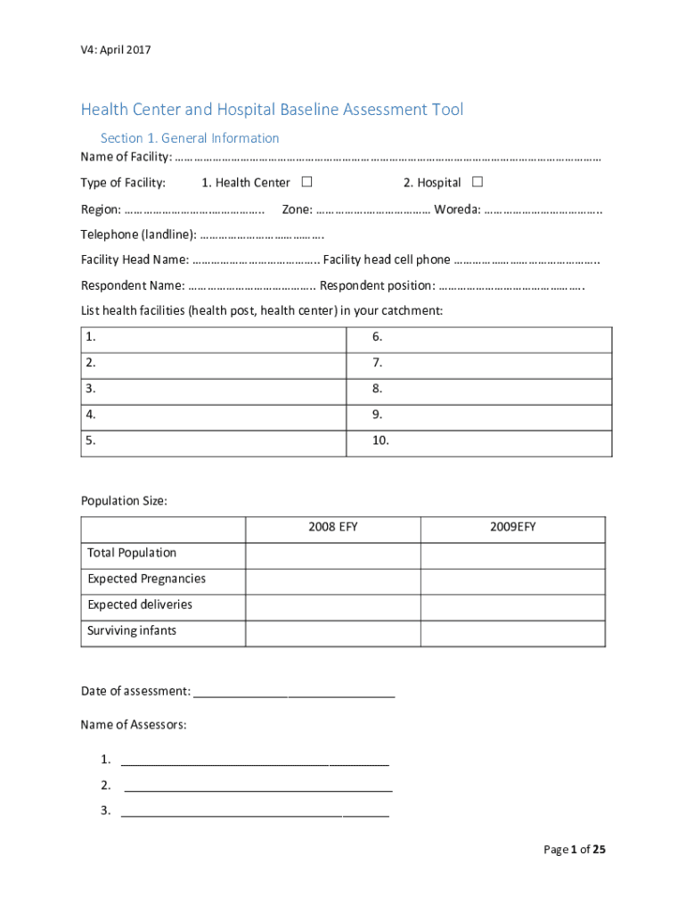 Fillable Online Health Center and Hospital Baseline Assessment Tool Fax ...