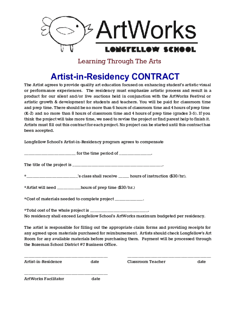 Fillable Online Artist-in-Residency CONTRACT Fax Email Print - pdfFiller