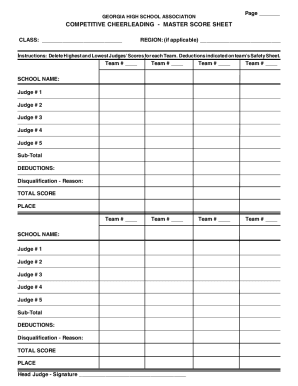 Fillable Online COMPETITIVE CHEERLEADING - MASTER SCORE SHEET Fax Email Print - pdfFiller