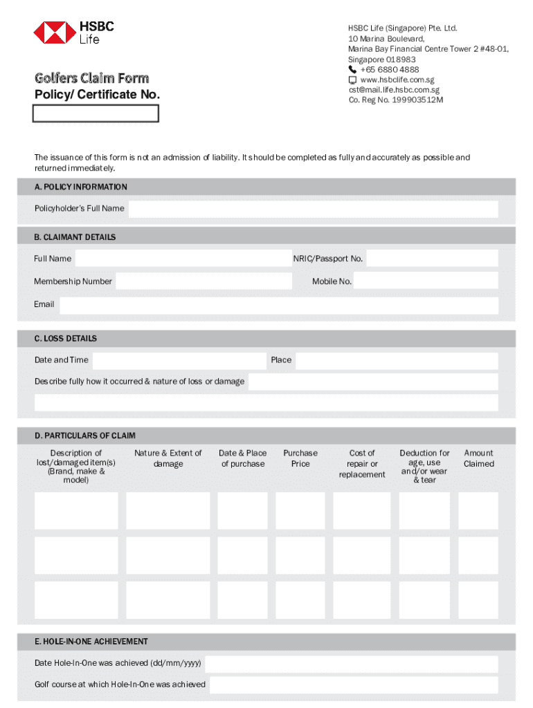 Fillable Online GOLFERS CLAIM FORM Fax Email Print - pdfFiller