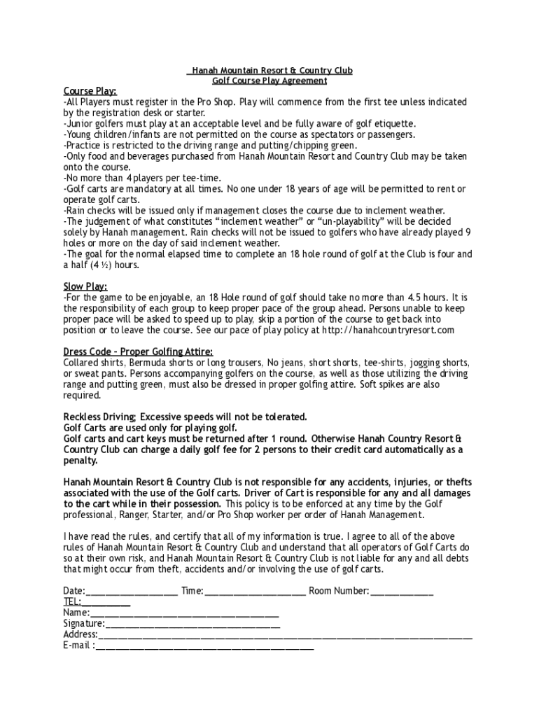 Fillable Online Golf Course Play Agreement Fax Email Print - pdfFiller