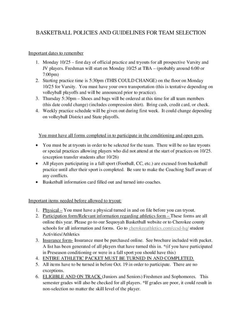 Fillable Online BASKETBALL POLICIES AND GUIDELINES FOR TEAM ... Fax ...