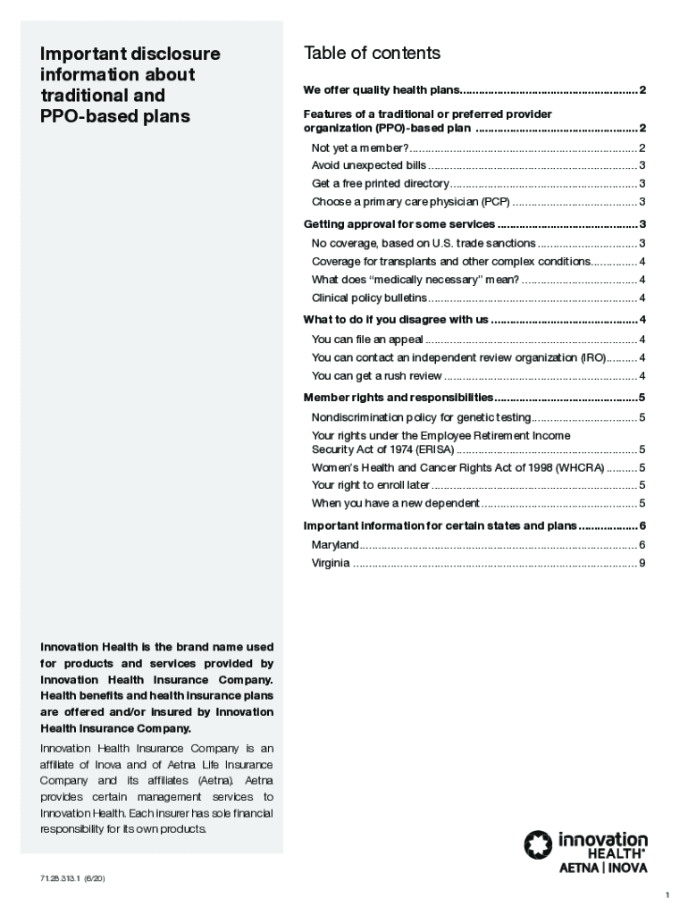 Fillable Online Innovation-Health-TRAD-Disclosure-FI-SI. Innovation Health PPO Pre-enrollment ...