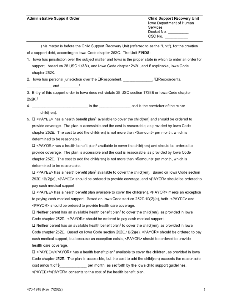 Fillable Online Child Support ServicesIowa Department of Health and ...