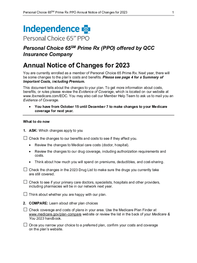 Fillable Online Personal Choice 65SM Prime Rx PPO Annual Notice of ...