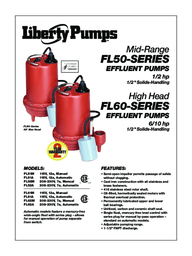 Fillable Online Liberty FL50-Series 1/2 HP Submersible Effluent Pump ...