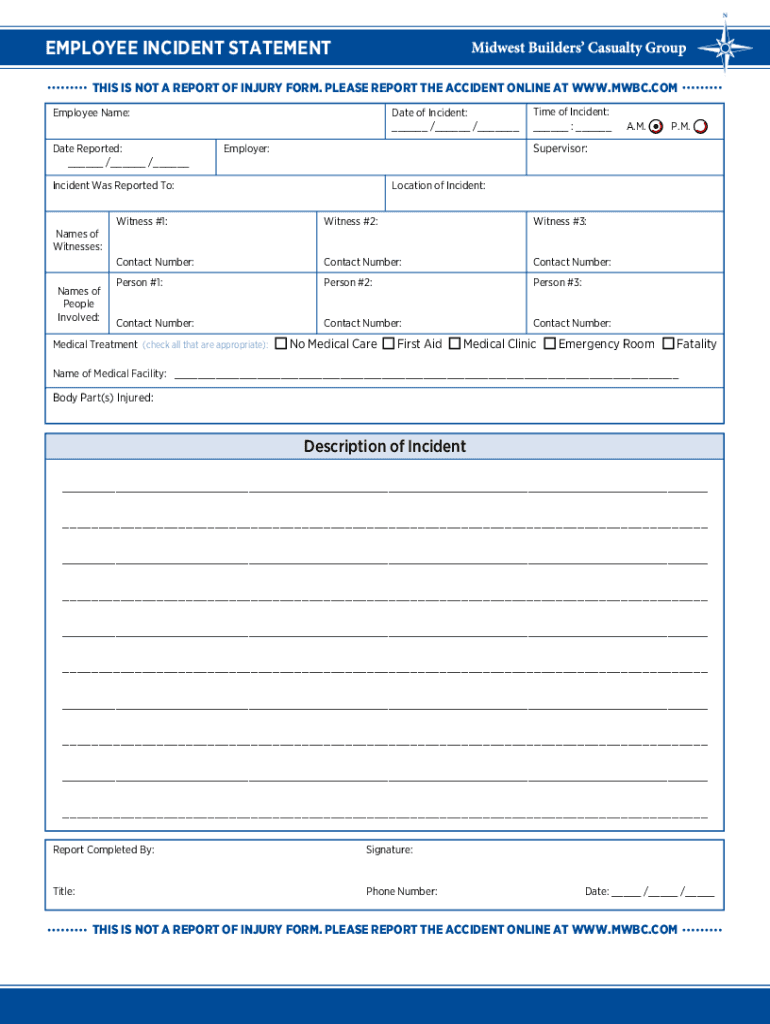 Fillable Online Employee Incident Statement Fax Email Print - pdfFiller
