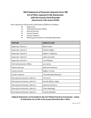 Fillable Online 2022 Statement of Economic Interests Form 700 List of ...